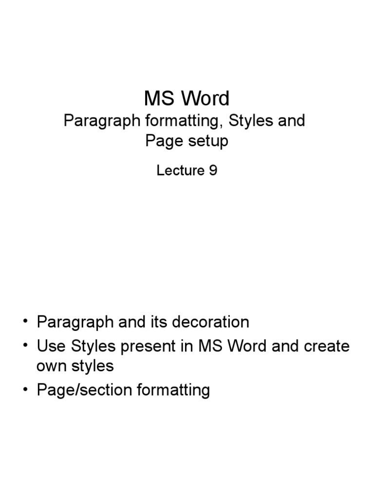 9-Paragraph, Styles and Page Setup | PDF
