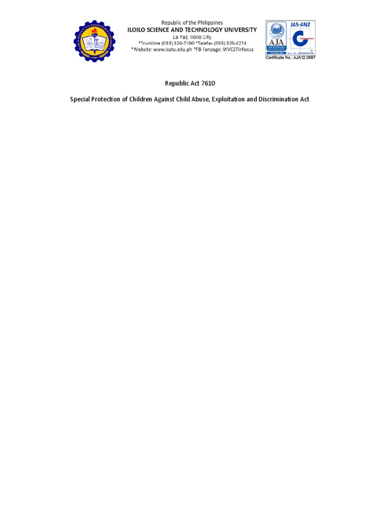Republic Act 7610 Special Protection of Children Against Child Abuse ...