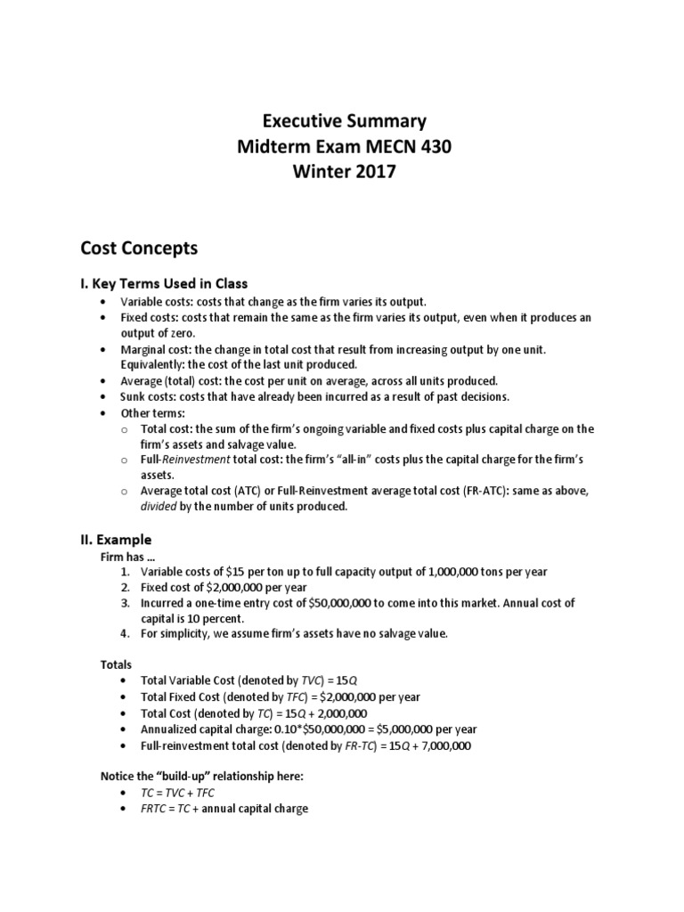 Executive Summary Midterm Winter 2017 | PDF | Demand | Perfect Competition