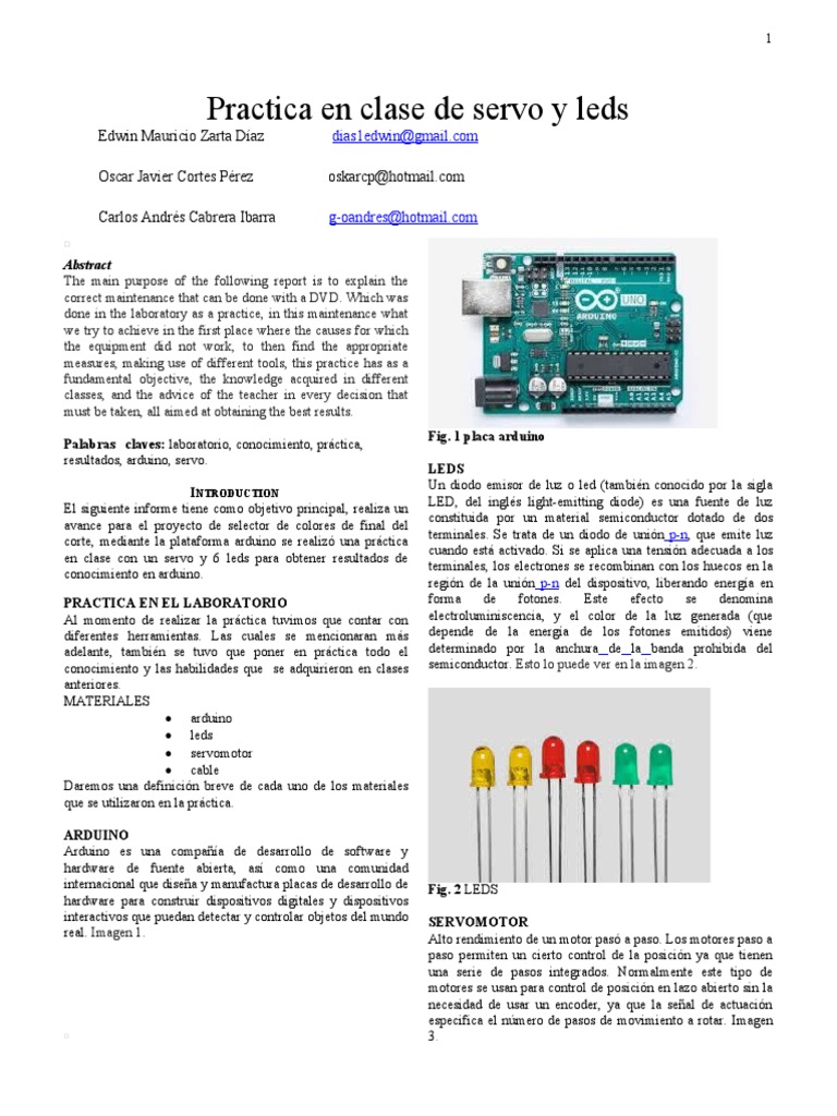 Informe Servos y Led, S | PDF | Diodo emisor de luz | Arduino
