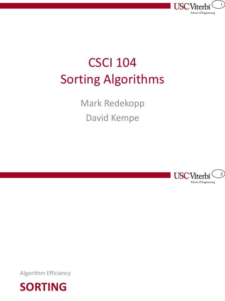 CSCI 104 Sorting Algorithms: Mark Redekopp David Kempe | Download Free ...