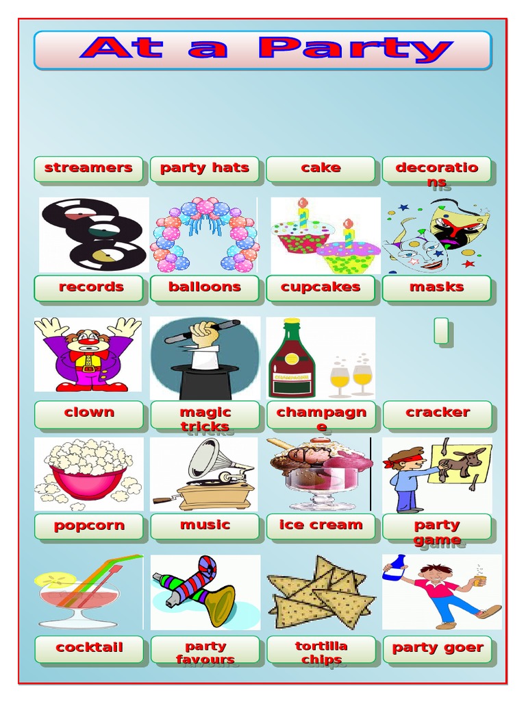 At A Party Classroom Posters Picture Dictionaries - 18805 | PDF