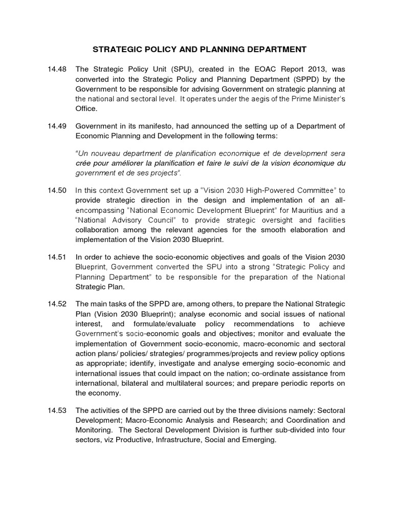 Strategic Policy and Planning Department | PDF | Strategic Planning ...