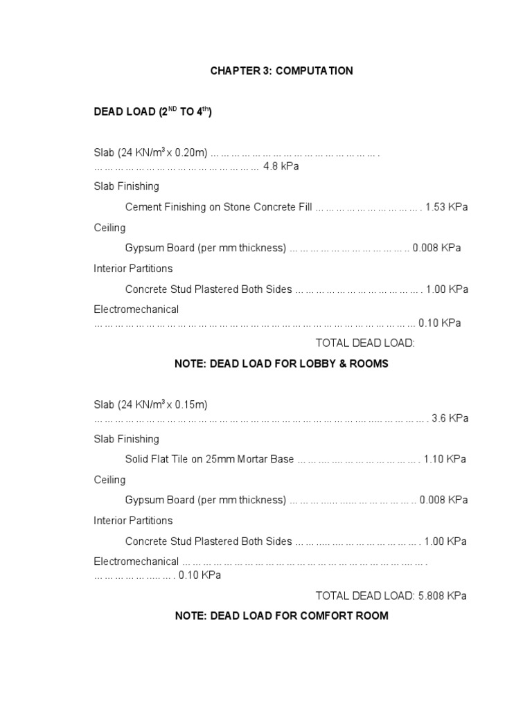 Calculation of Dead Loads and Live Loads for Building Frames and Slabs ...