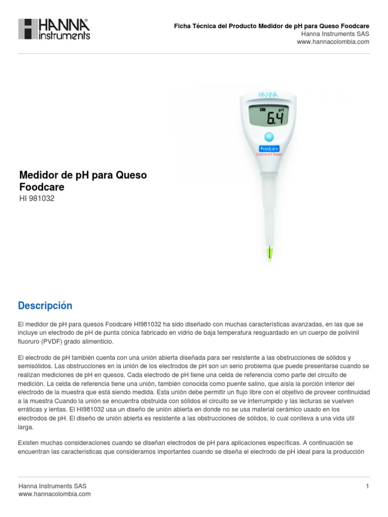 Ficha Tecnica Phmetro HI 981032 | PDF | Física Aplicada e Interdisciplinaria | Química Física