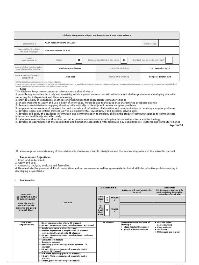 Computer Science Outline SL - HL - NGALA - 2019 | PDF | Databases | Science