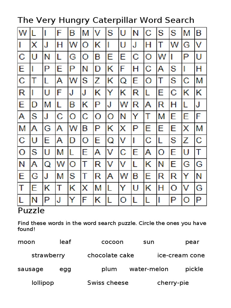 Very Hungry Caterpillar Word Search | PDF