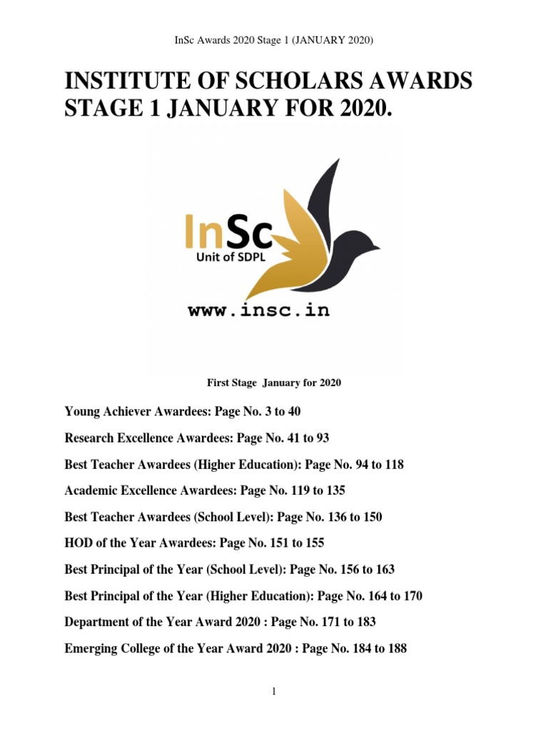 Insc Awards List | PDF | Doctor Of Philosophy | Master Of Science