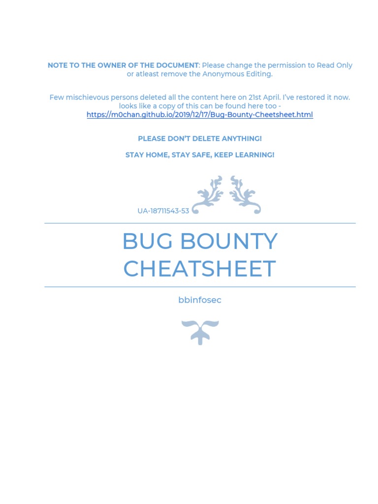 Bug Bounty Cheatsheet Pdf Pdf Domain Name System Software Engineering