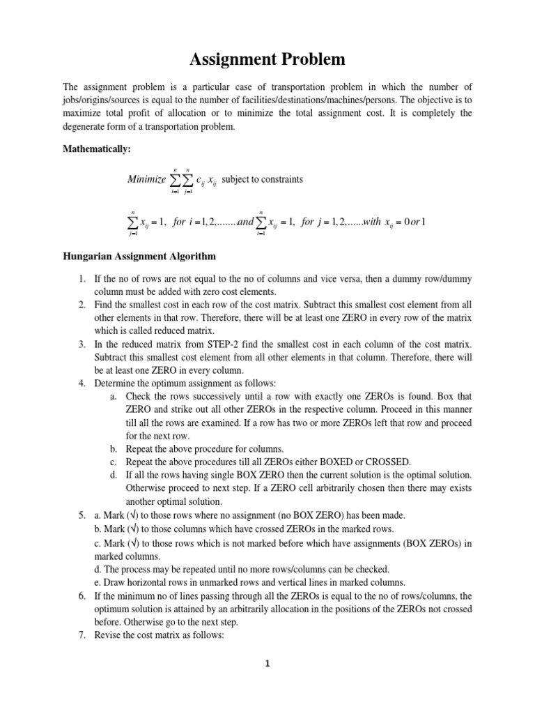 Assignment Problem | PDF | Matrix (Mathematics) | Mathematical Optimization