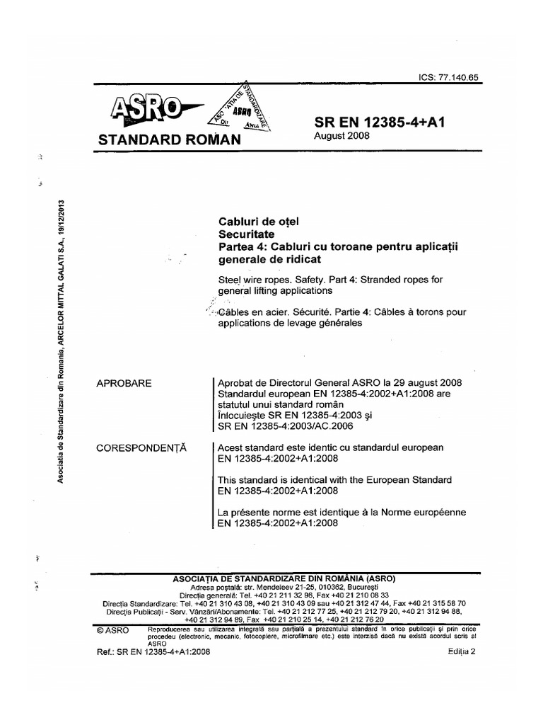 Cabluri de Otel - SR EN 12385-4+A1 | PDF