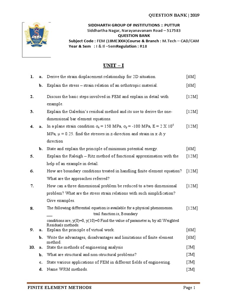 FEM Question Bank | PDF | Finite Element Method | Matrix (Mathematics)