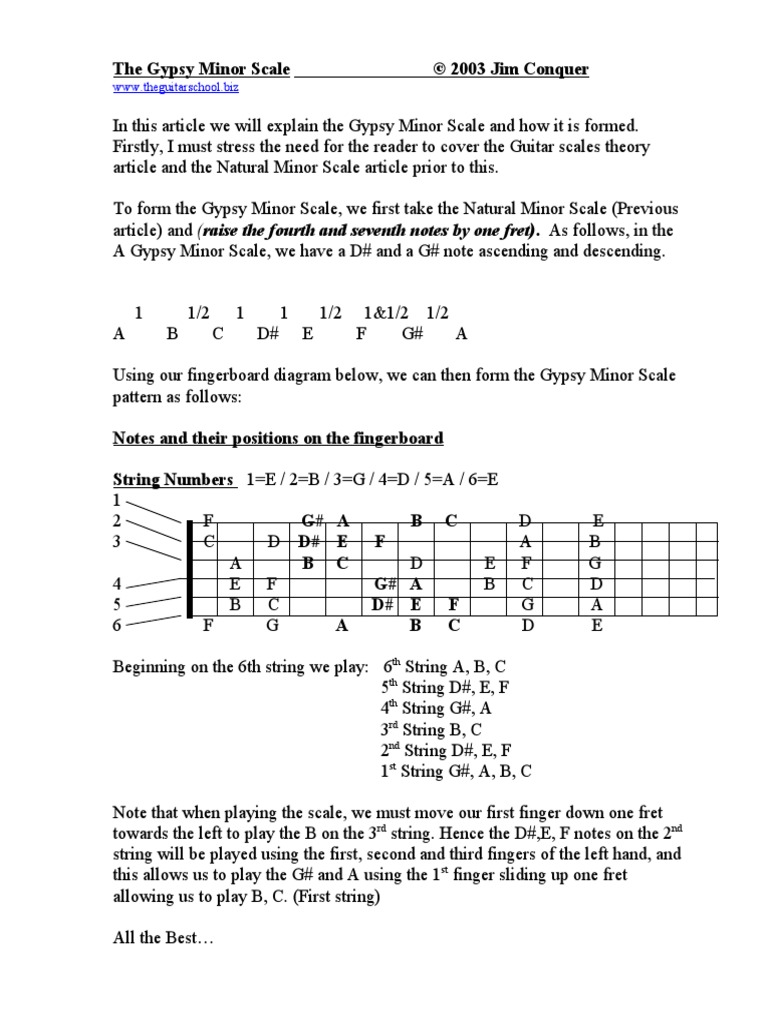 The Gypsy Minor Scale © 2003 Jim Conquer: WWW - Theguitarschool.biz | PDF