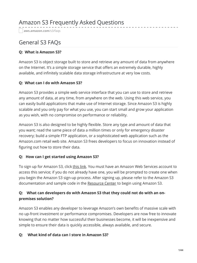 Amazon S3 FAQs: Storage, Pricing, Regions | PDF | Amazon Web Services ...