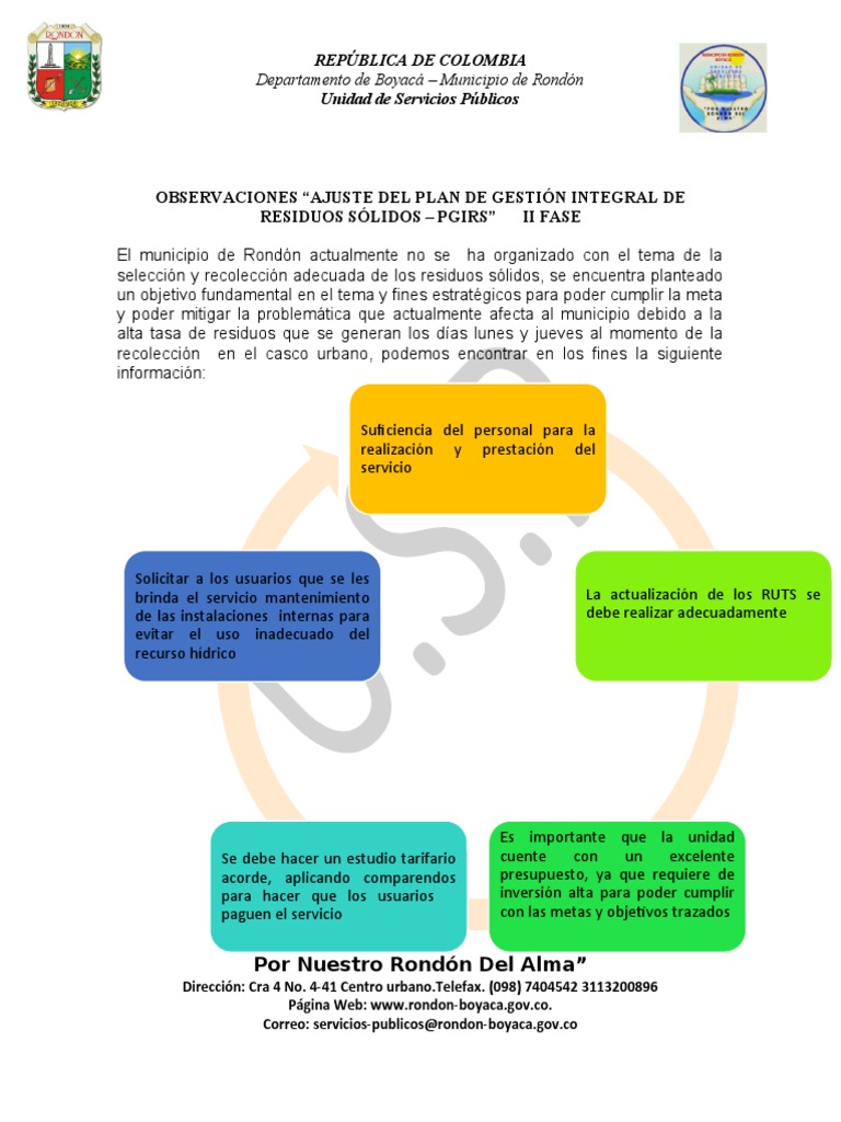 Observaciones "Ajuste Del Plan de Gestión Integral de Residuos Sólidos - Pgirs" | PDF | Residuos ...