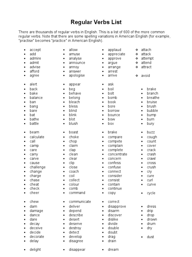 Regular & Irregular Verbs List | PDF