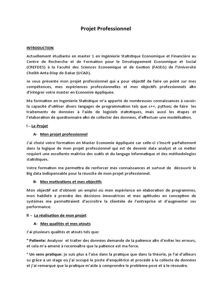 Projet Professionnel | PDF | Statistiques | Économie
