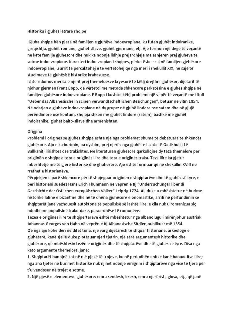 Historiku I Gjuhes Letrare Shqipe | PDF