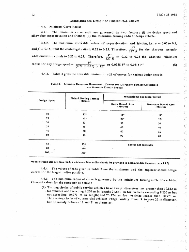 IRC-38-1988 Guidelines For Design of Horizontal Curves - 1 | PDF
