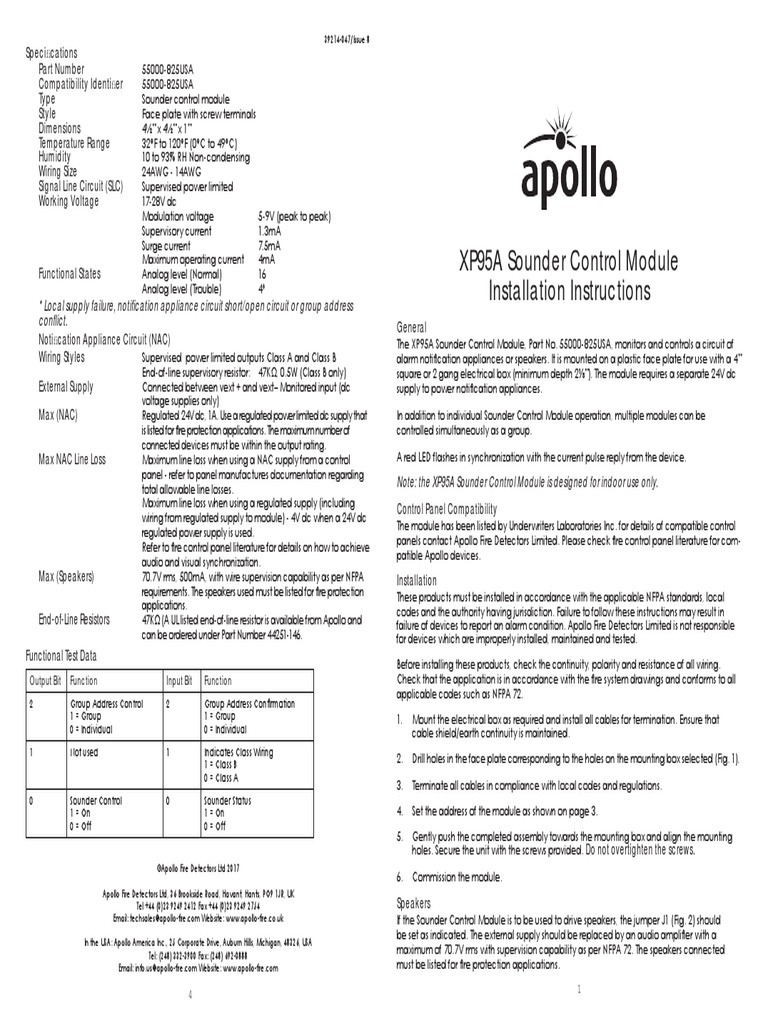 XP95A Sounder Control Module Installation Instructions | PDF | Direct ...