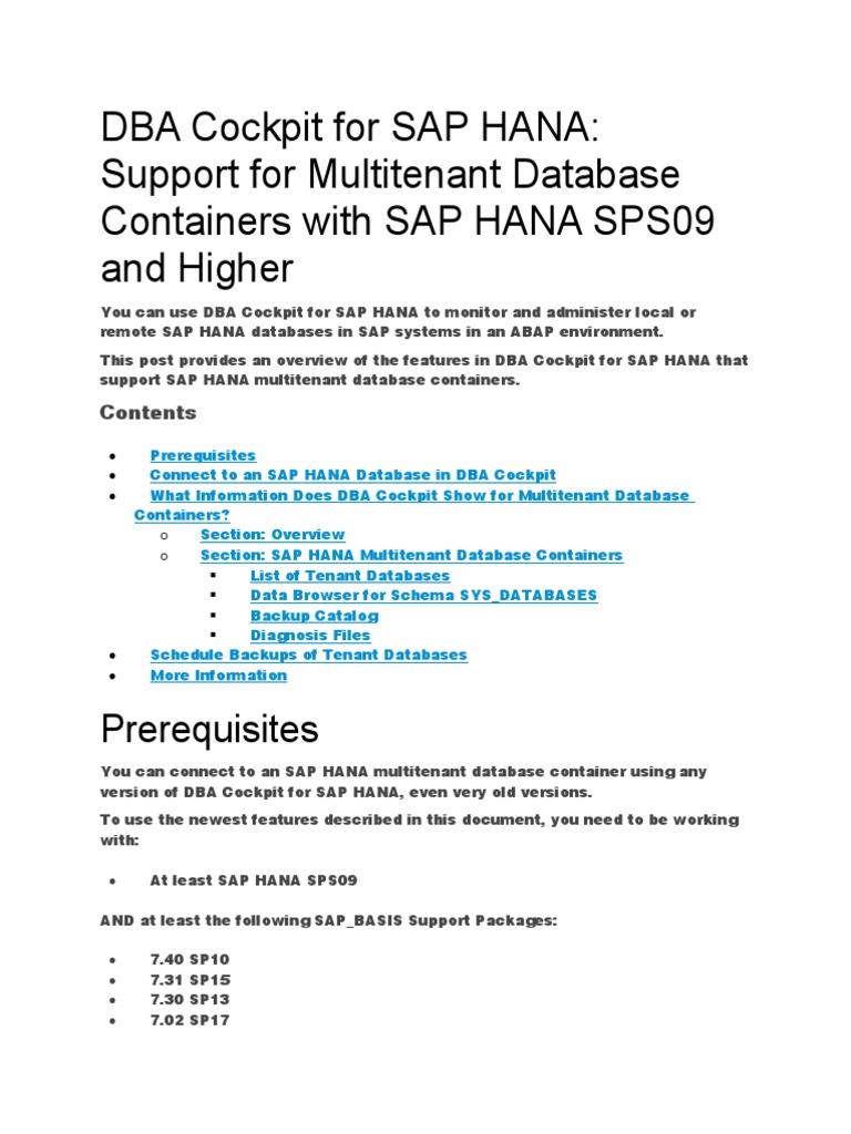 DBA Cockpit For SAP HANA | Download Free PDF | Databases | Backup