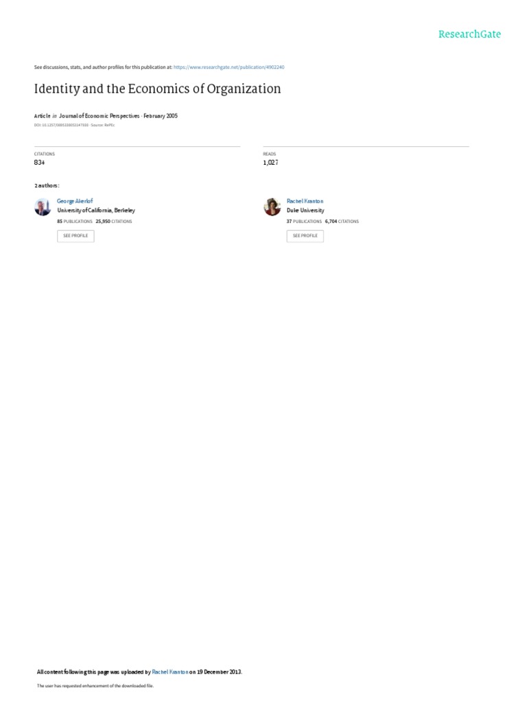 Identity and Economics of Organisation | Download Free PDF | Incentive ...