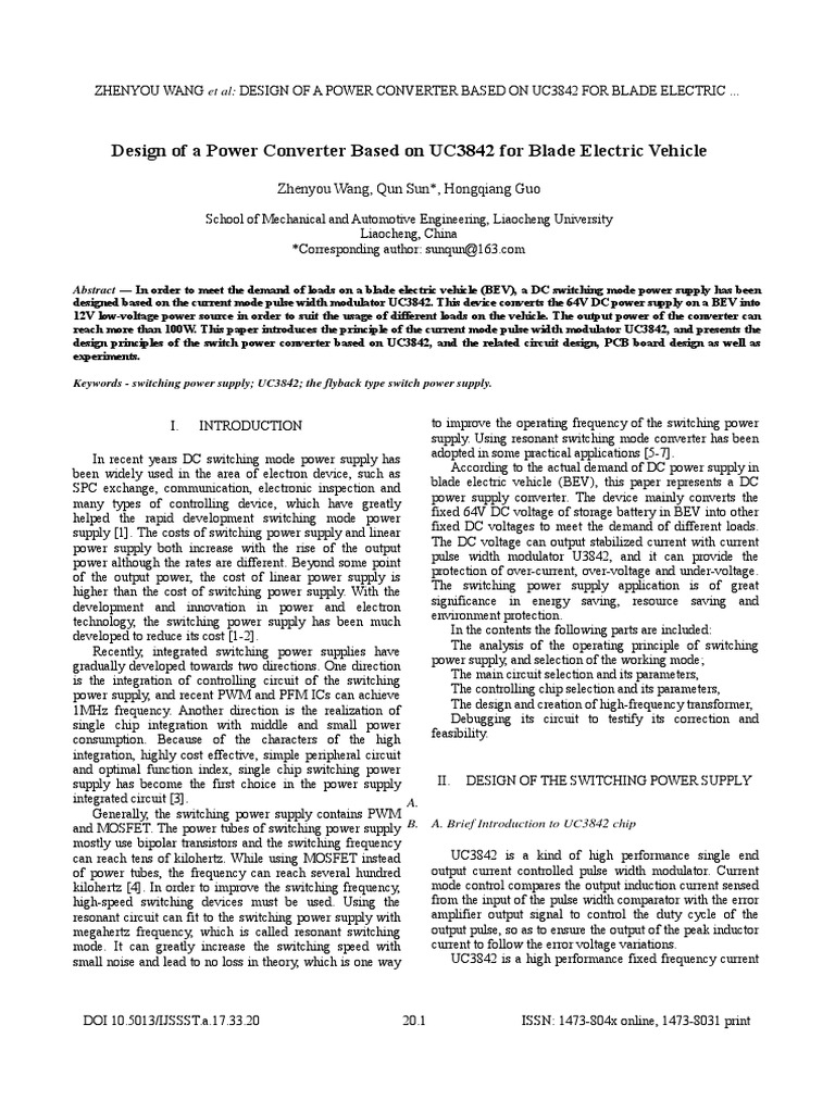 Design of A Power Converter Based On UC3842 For Blade Electric Vehicle | PDF | Operational ...
