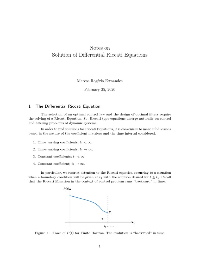 Solution of Differential Riccati Equations | PDF | Optimal Control | Equations