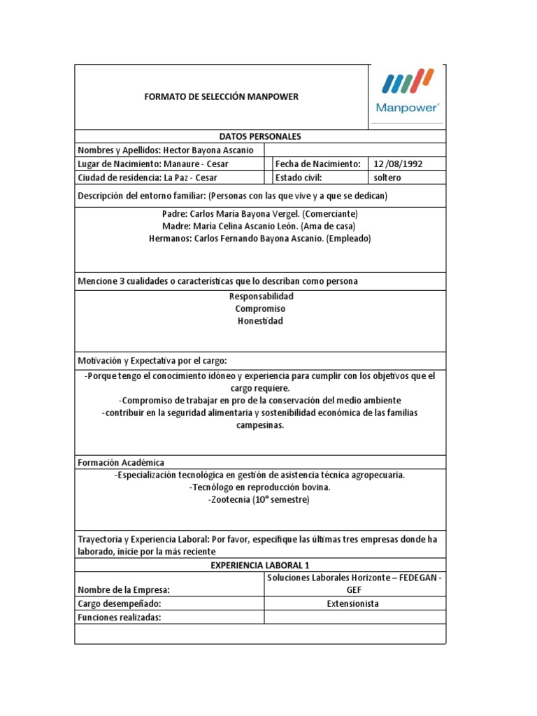 Formato de Selección Manpower | PDF | Sustentabilidad | Agricultura