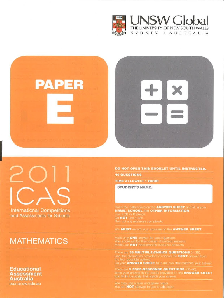 ICAS Maths Paper E NZ Year8 2011 PDF | PDF