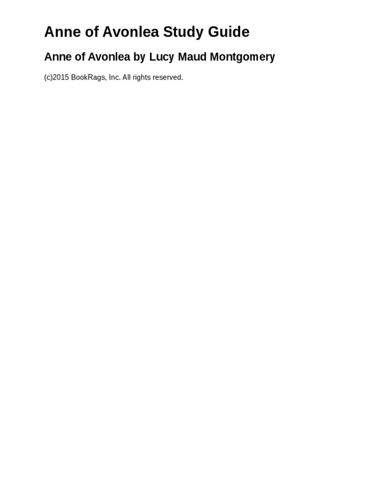 Anne of Avonlea Study Guide | PDF | Anne Of Avonlea