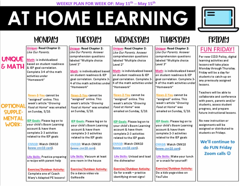 Weekly Learning Plan for Students | PDF | Individualized Education ...