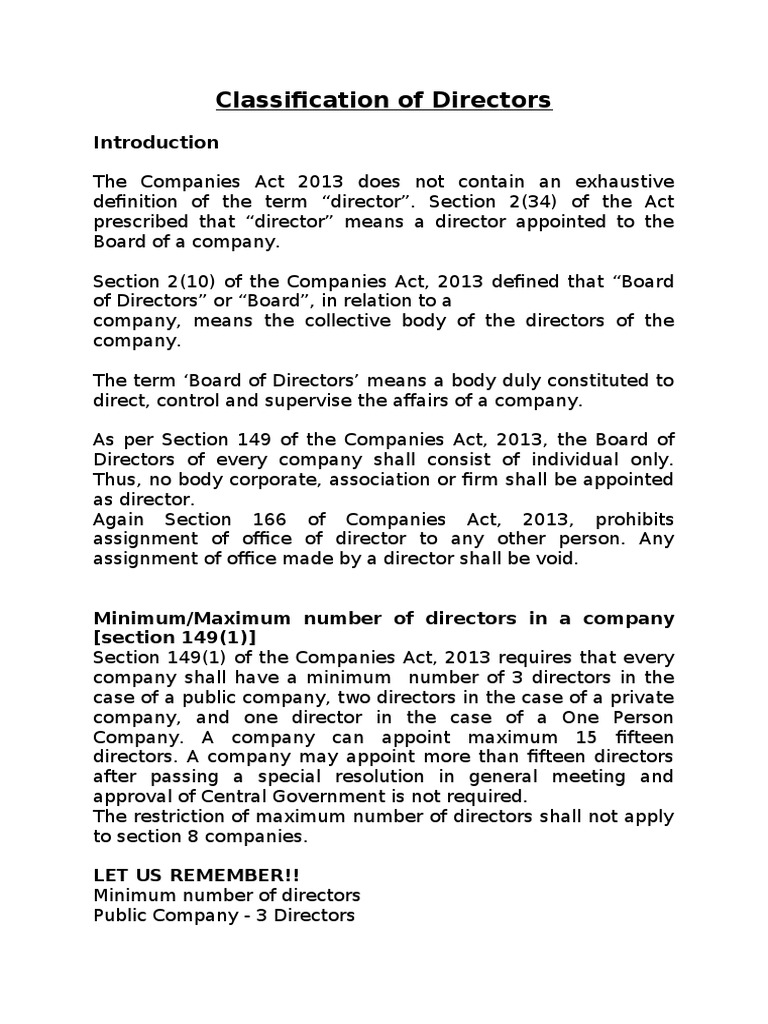 Classification of Directors | PDF | Board Of Directors | Corporations