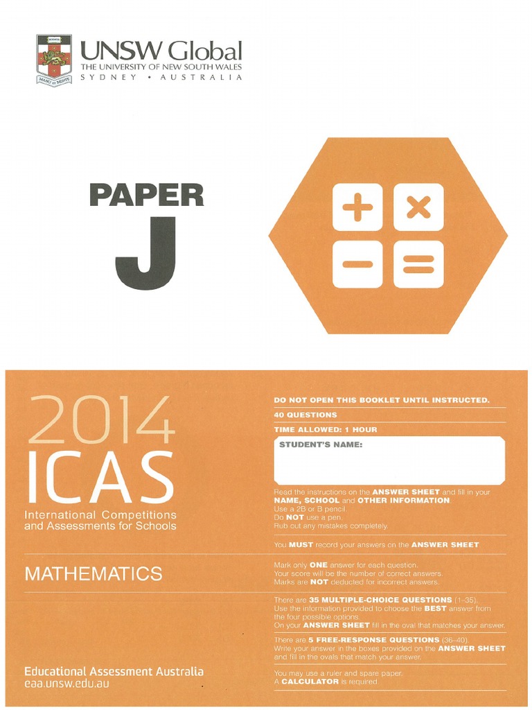ICAS Maths Paper J NZ Year13 2014 - With - Answer PDF | PDF