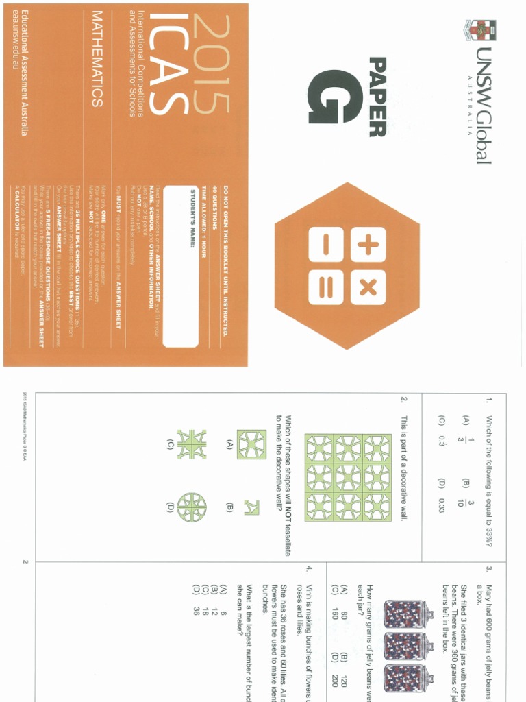 ICAS Maths Paper G NZ Year10 2015 - With - Answer PDF | PDF