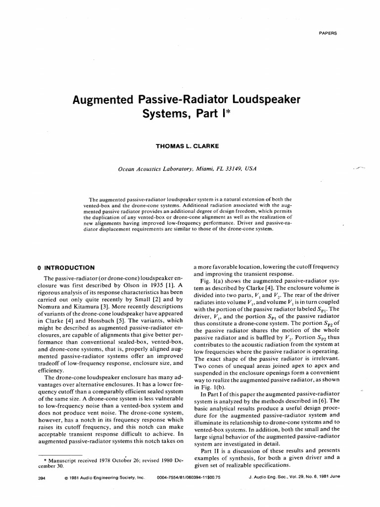Augmented Passive Radiator Loudspeaker Systems, Part 1 PDF | PDF ...
