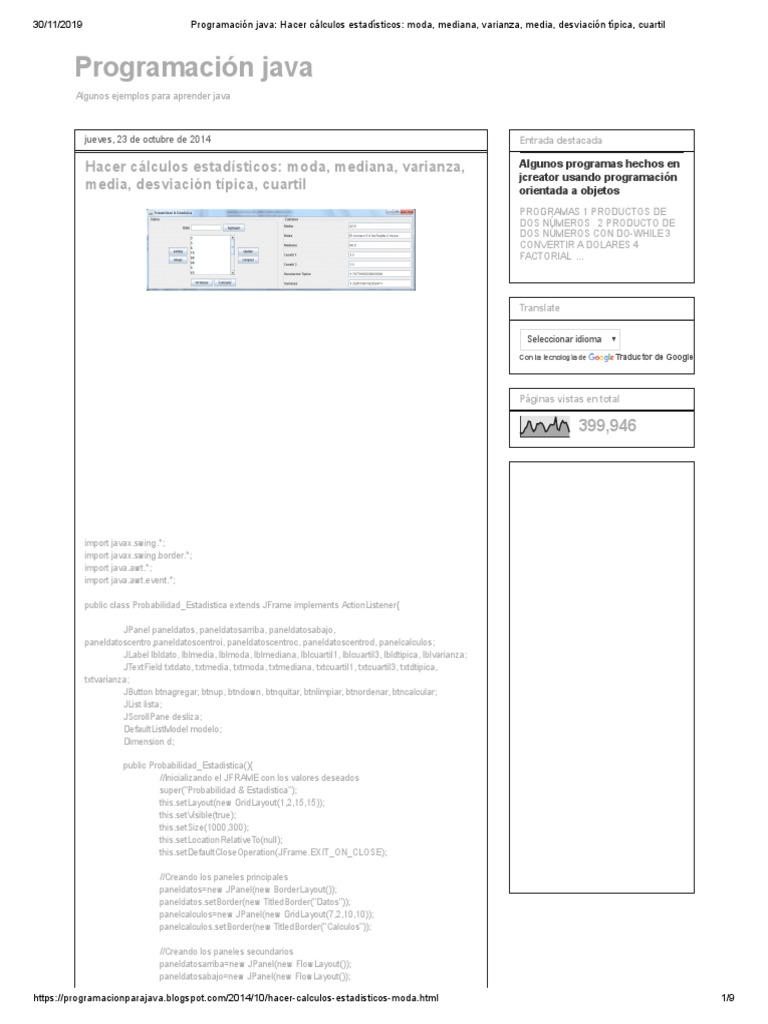 Programación Java - Hacer Cálculos Estadísticos - Moda, Mediana, Varianza, Media, Desviación ...