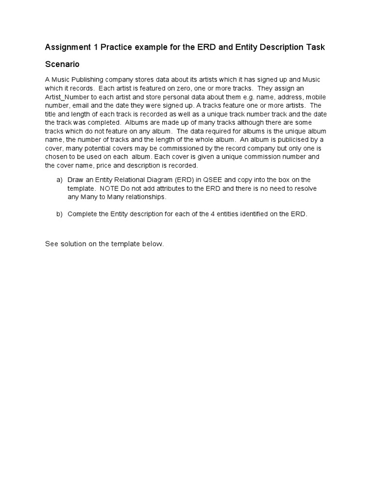 Assignment 1 Practice Example For The Erd And Entity Description Pdf