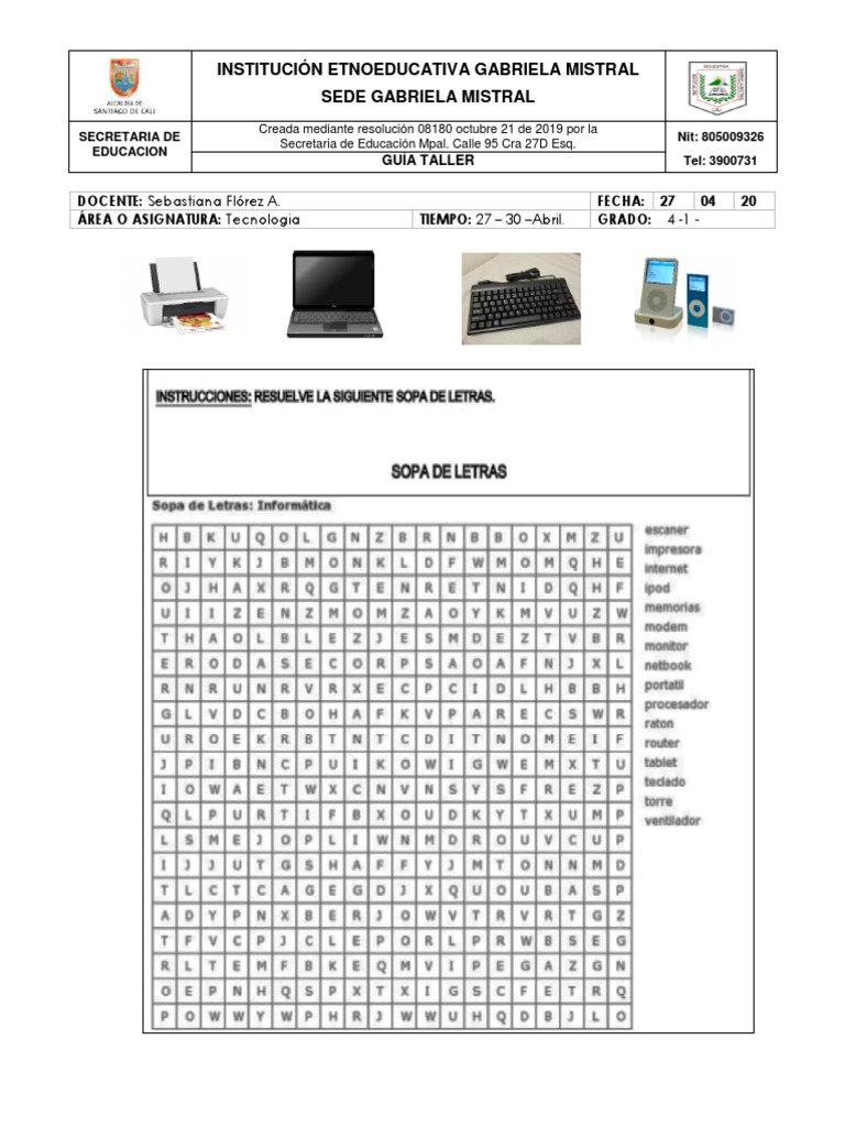 Guía Taller - Tecnologia - Sopa de Letras | PDF