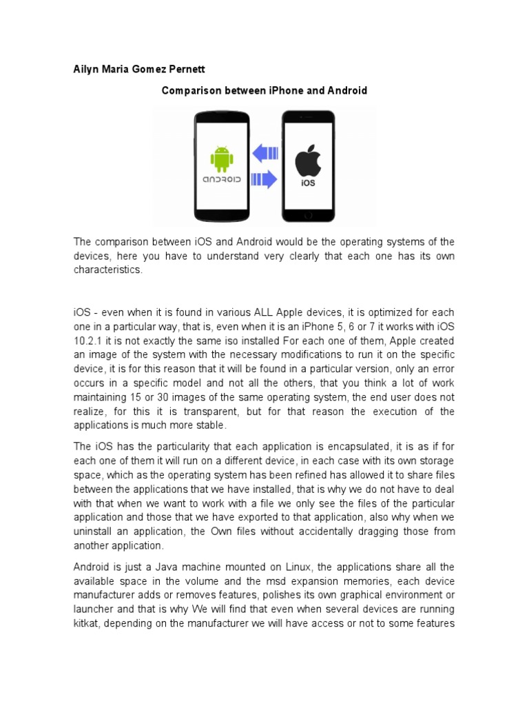Ailyn Maria Gomez Pernett Comparison Between Iphone and Android | PDF | Android (Operating ...