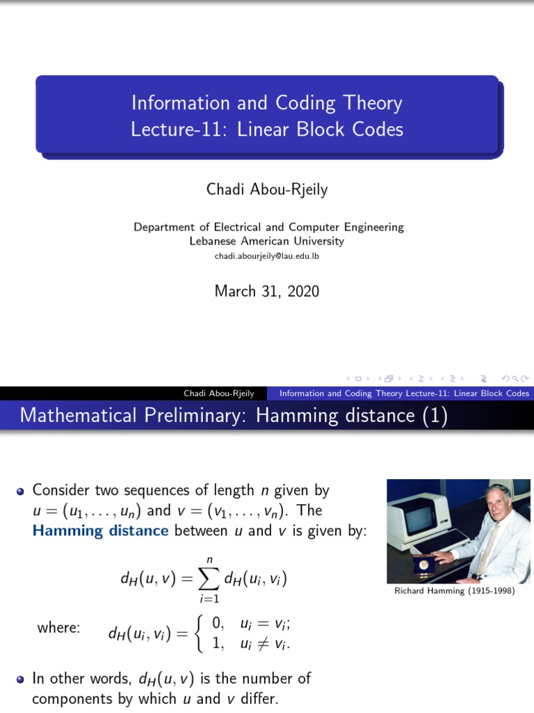 Lecture11 - Linear Block Codes | PDF | Naming Conventions | Theoretical ...