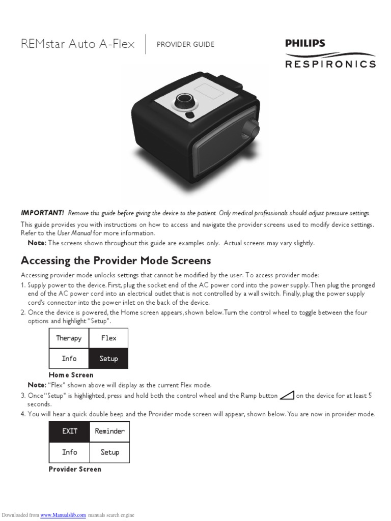 Remstar Auto A-Flex: Accessing The Provider Mode Screens | PDF | Mains ...