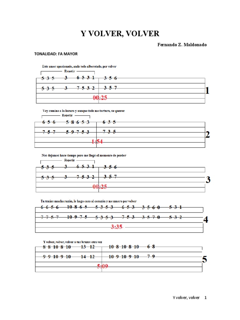 Tablatura Y Volver, Volver, Volver | PDF