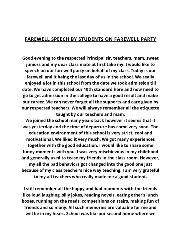 Farewell Speech by Students On Farewell Party | PDF | Teachers ...