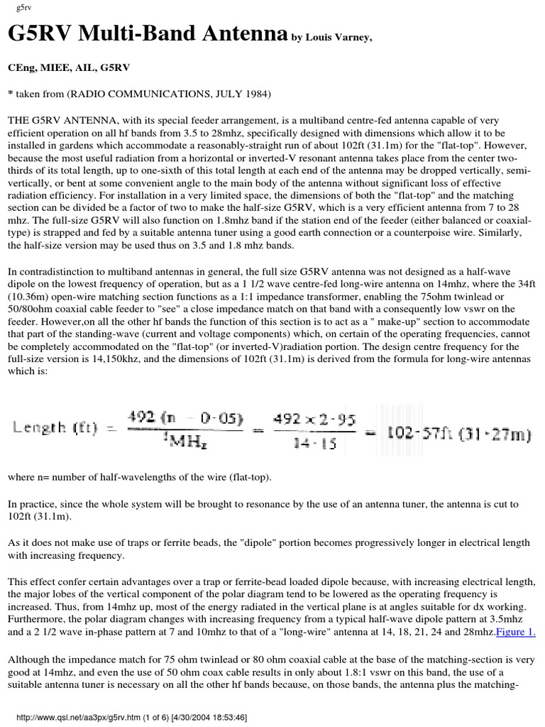 G5RV Multi-Band Antenna: by Louis Varney | Download Free PDF | Antenna ...