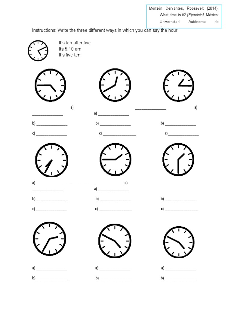 Instructions: Write The Three Different Ways in Which You Can Say The ...