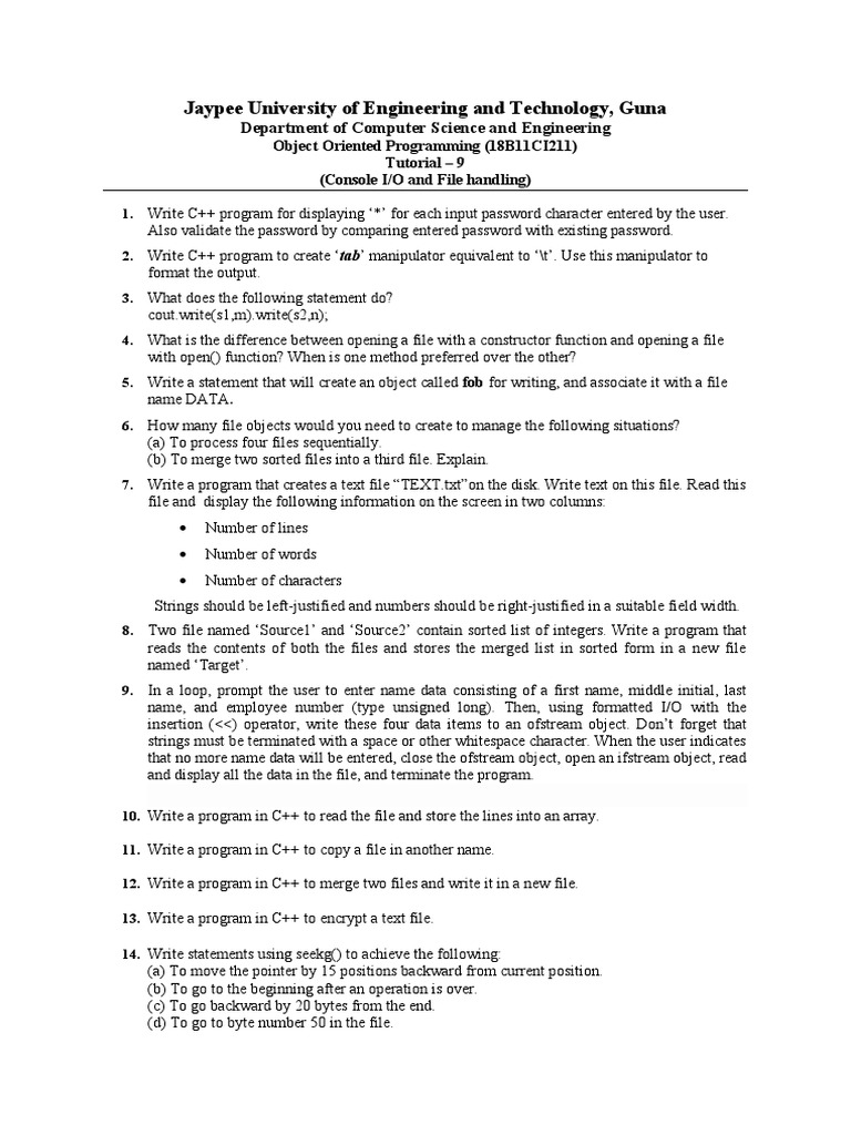 Jaypee University of Engineering and Technology, Guna | PDF | Input ...