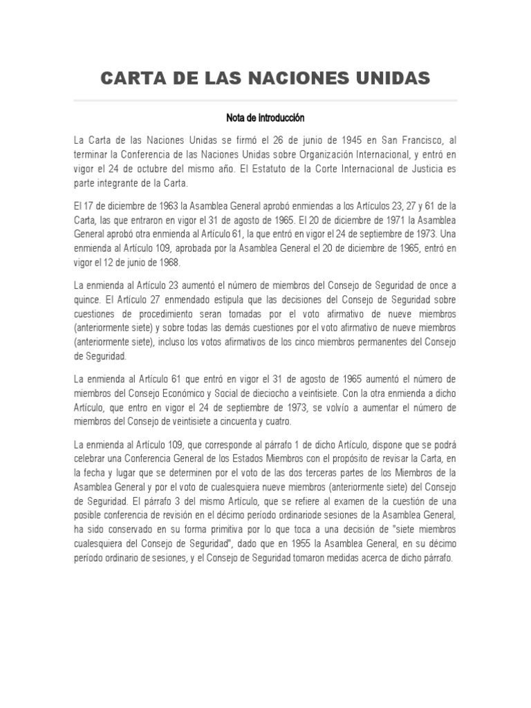 Carta de Las Naciones Unidas | PDF | Naciones Unidas | Relaciones ...