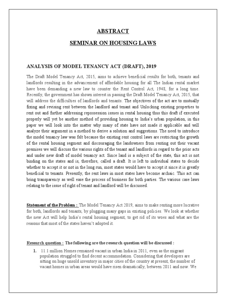 Abstract Model Tenancy Act | PDF | Leasehold Estate | Landlord