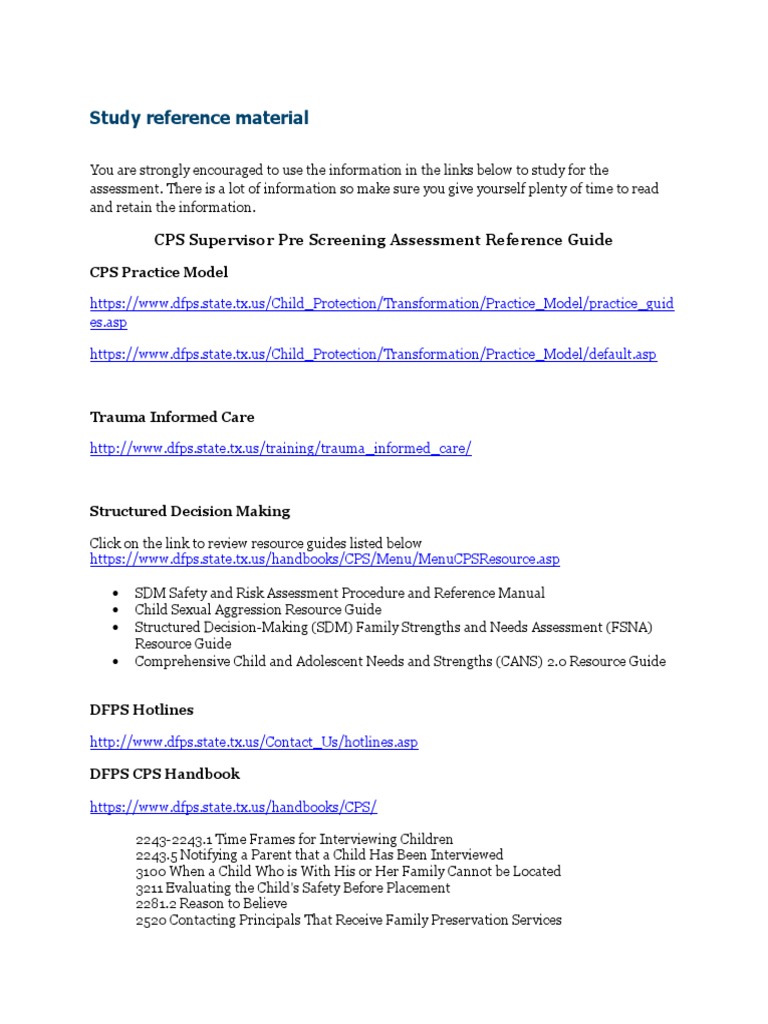 CPS Supervisor Assessment Reference Materials PDF | PDF | Human Life ...